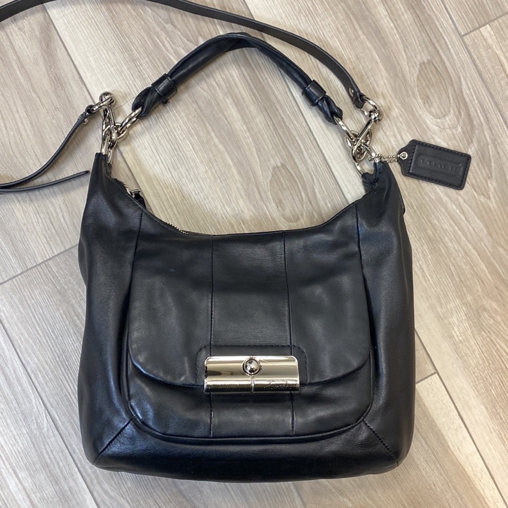 Coach Ladies Purse, Black Leather, Two Shoulder Straps - Gem